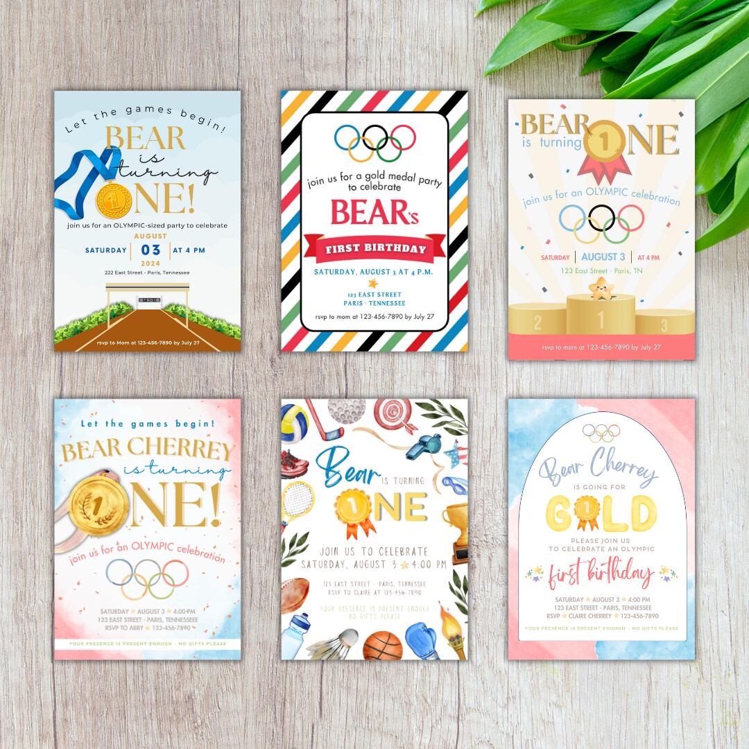 FIRST Birthday - Olympic Birthday Invitations, Olympic Party Invite ...