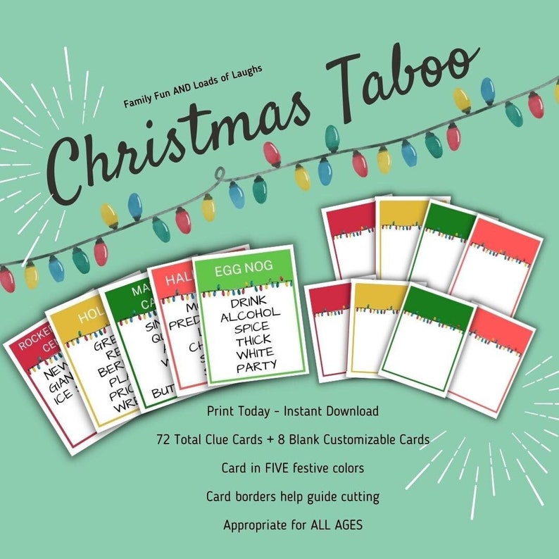 Printable Christmas Game, Taboo Card Game, Family Holiday Game, Kids ...