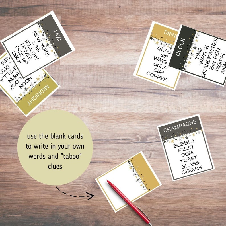 Printable New Years Eve Game, Taboo Card Game, Family Holiday Game ...
