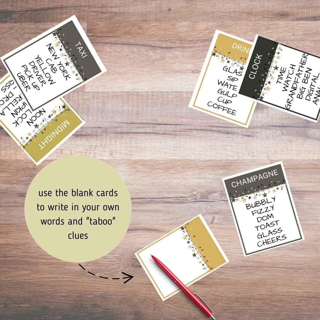 Printable New Years Eve Game, Taboo Card Game, Family Holiday Game ...