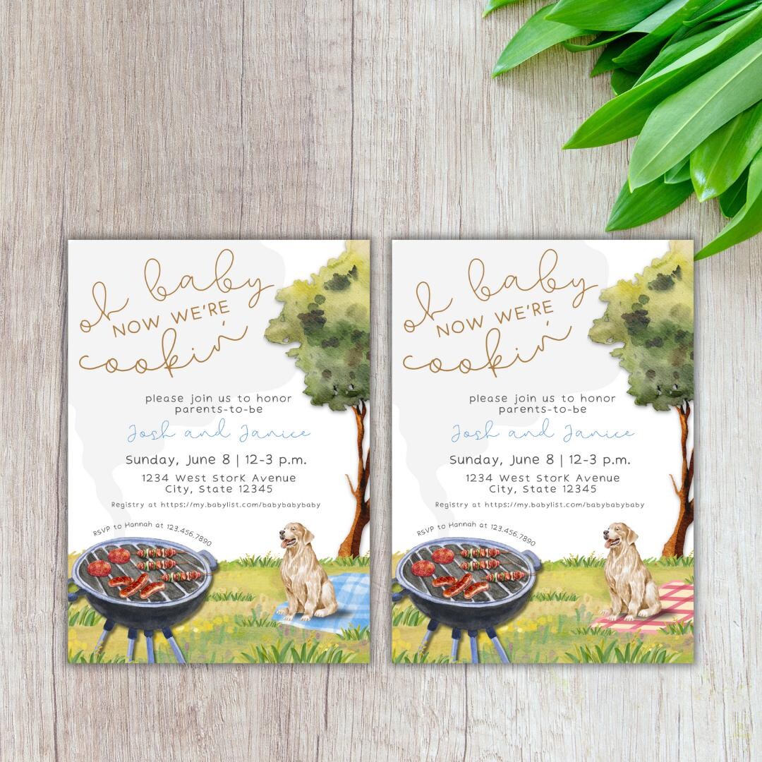 Cookout Baby Shower Invite | BBQ Theme | Custom Dog Illustration ...