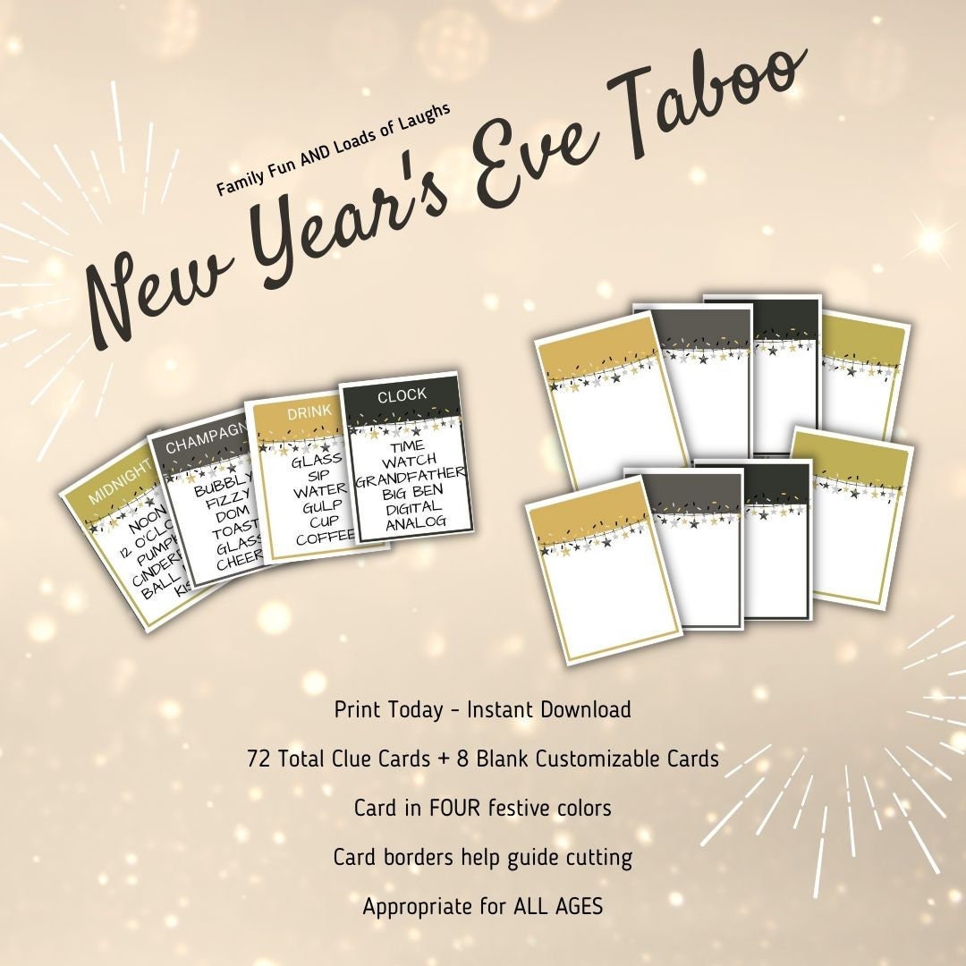 Printable New Years Eve Game, Taboo Card Game, Family Holiday Game ...