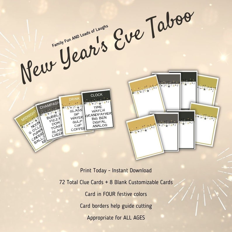 Printable New Years Eve Game, Taboo Card Game, Family Holiday Game ...