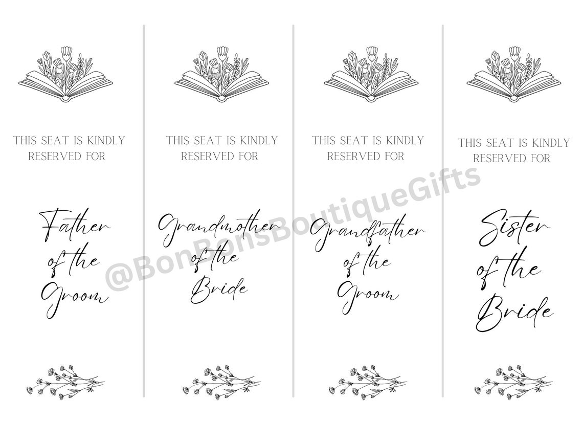 Wedding Ceremony Seat Labels PDF - Mother of Bride, Mother of Groom ...