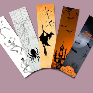 Printable Halloween Bookmark, Digital Product, Set of Five, Book Lovers ...