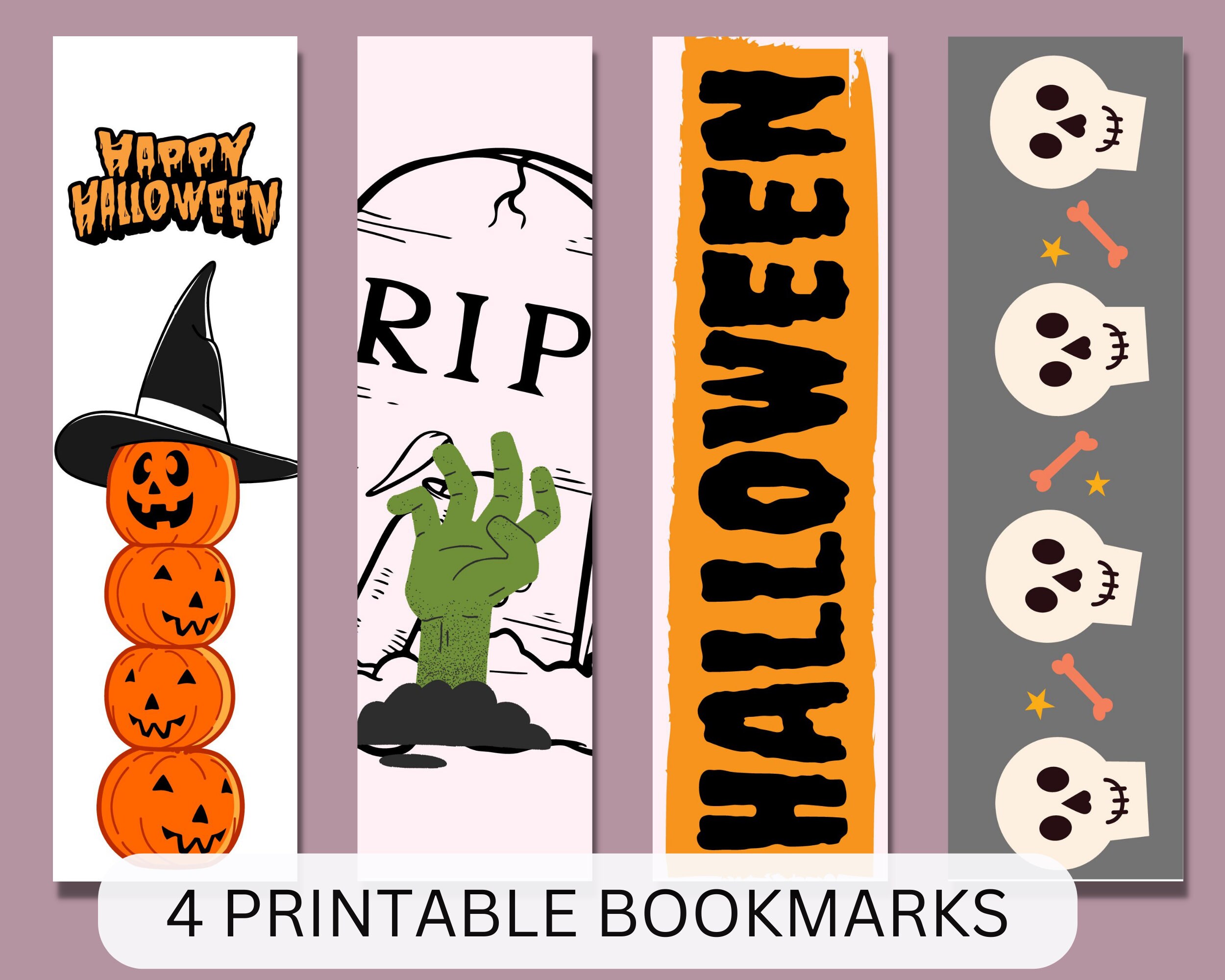 Halloween Printable Bookmark, Digital Product, Set of Four, Book Lovers ...