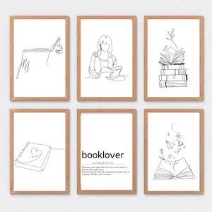 Set of 6 Bookish Prints, Book Art, Library Decor, Book Lover Gift ...