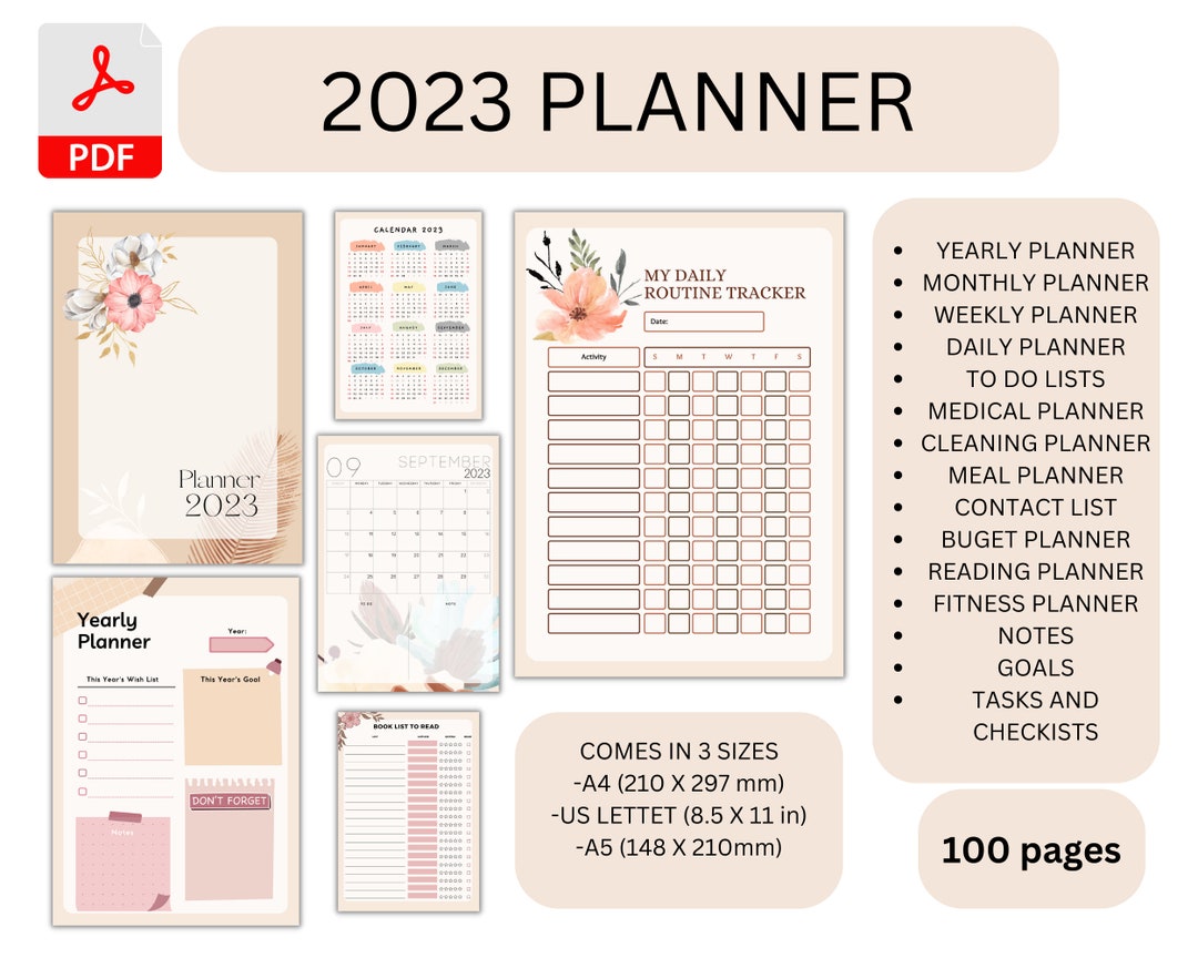 2023 Year Planner, 100 Printable Pages, Monthly Planner, Weekly Planner ...
