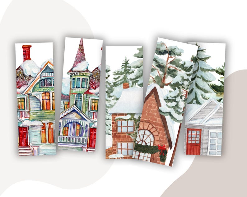 Printable Bookmark, Snow Bookmark, Christmas Bookmark, Bookmark Set of ...