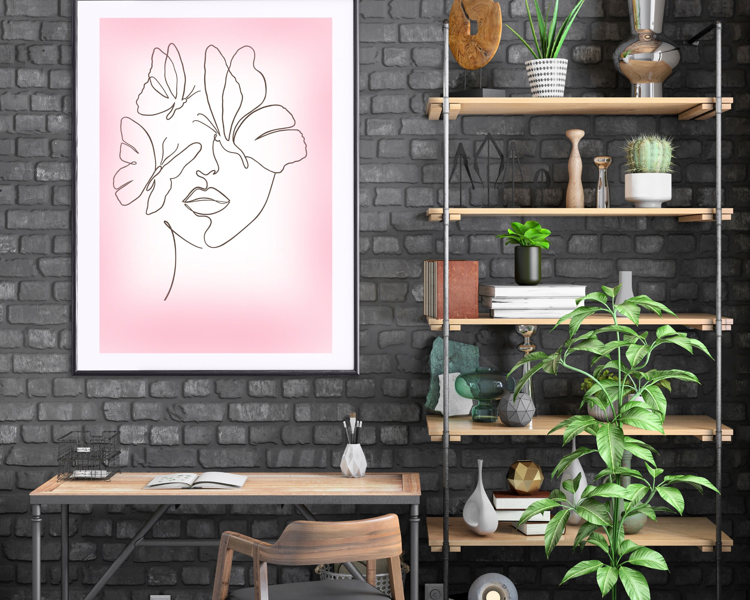 Woman Line Art Print, Female Line Art, Woman With Butterfly Line Art ...