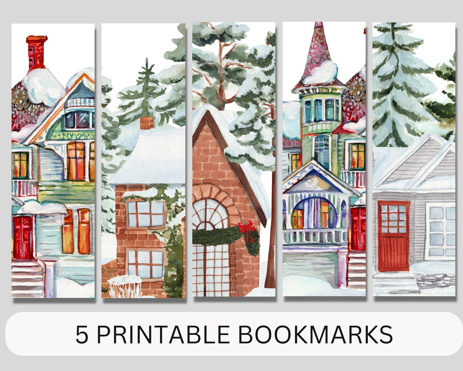Printable Bookmark, Snow Bookmark, Christmas Bookmark, Bookmark Set of ...
