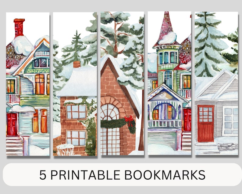 Printable Bookmark, Snow Bookmark, Christmas Bookmark, Bookmark Set of ...