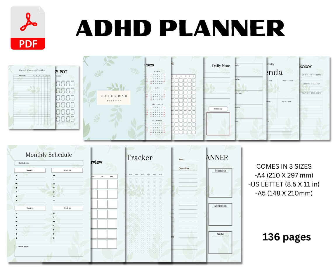 ADHD Planner Adult, ADHD Printable Planner, Productivity Planner, Pdf ...