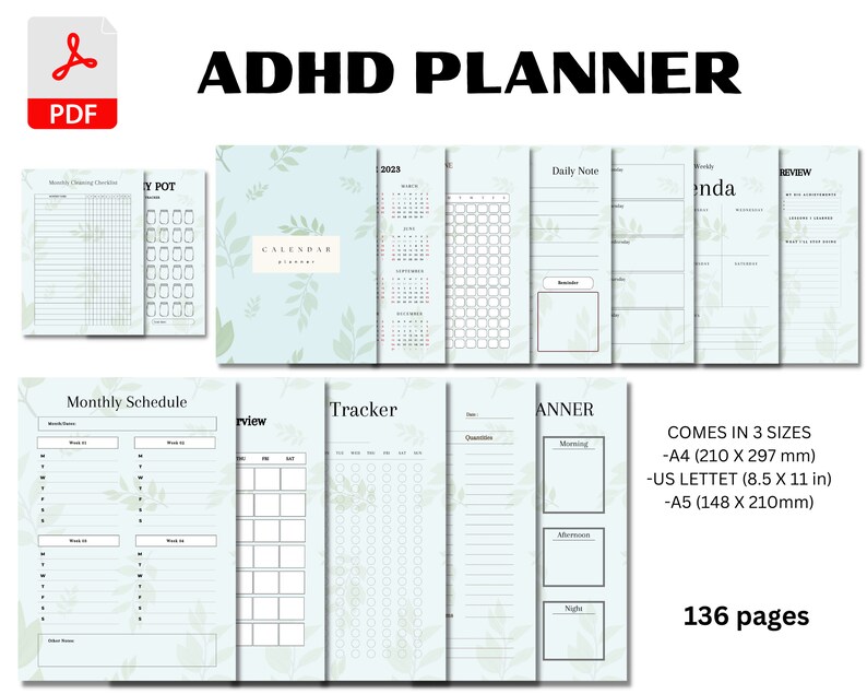 ADHD Planner Adult, ADHD Printable Planner, Productivity Planner, Pdf ...