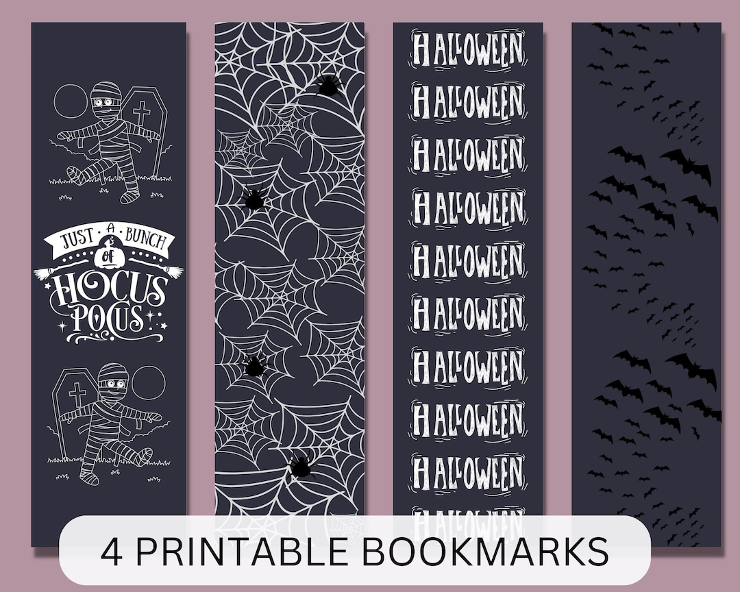Halloween Bookmarks Printable, Kids Bookmarks, Set of 4, Digital ...
