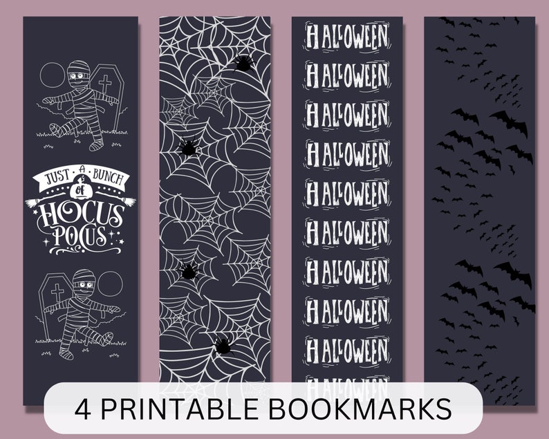 Halloween Bookmarks Printable, Kids Bookmarks, Set of 4, Digital ...