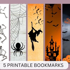 Printable Halloween Bookmark, Digital Product, Set of Five, Book Lovers ...