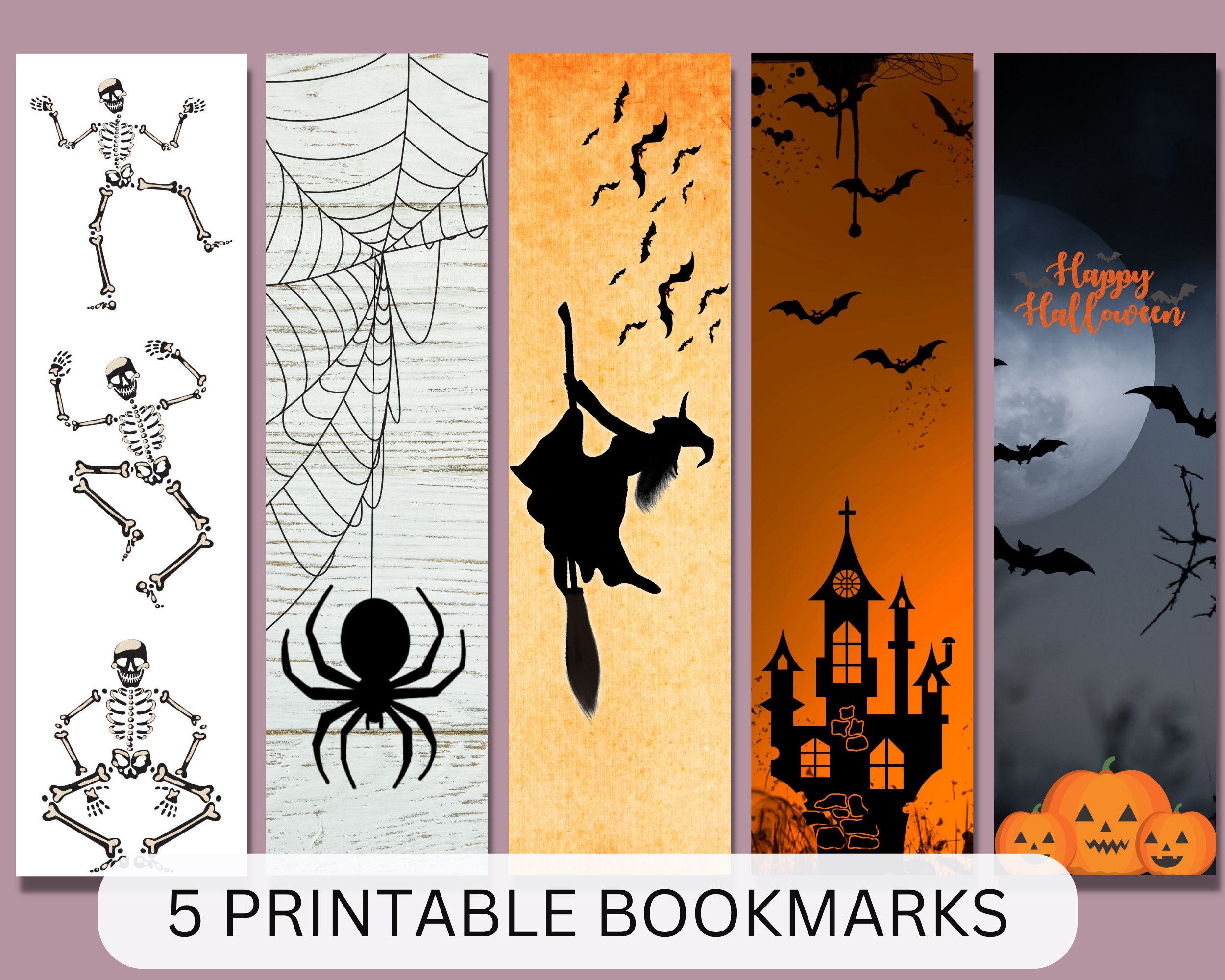 Printable Halloween Bookmark, Digital Product, Set of Five, Book Lovers ...