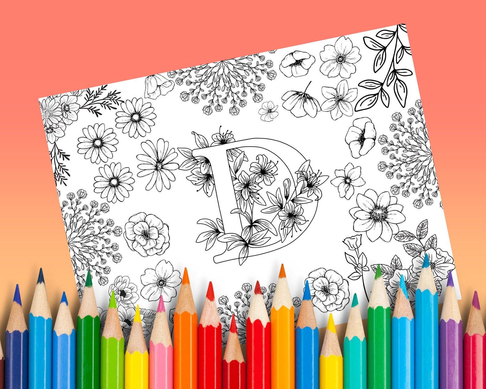 Giant Coloring Poster, Coloring Poster With Letters, Floral Coloring ...
