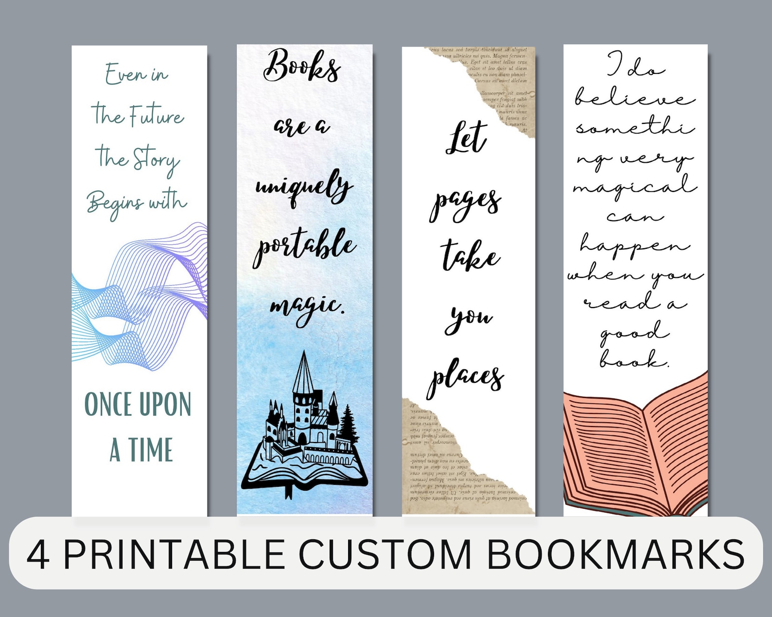 Printable Bookmarks Set of 4 Quote Bookmark Instant Download Printable ...