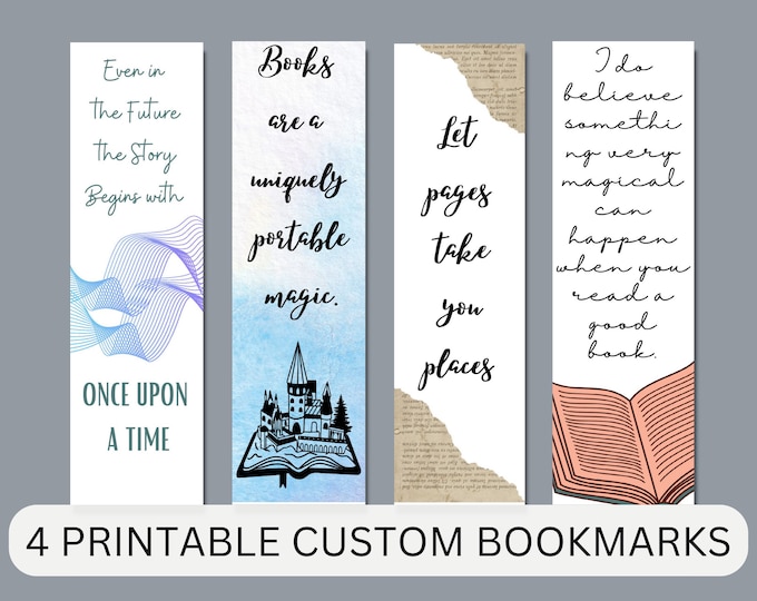 Printable Bookmarks Set of 4, Quote Bookmark, Instant Download ...