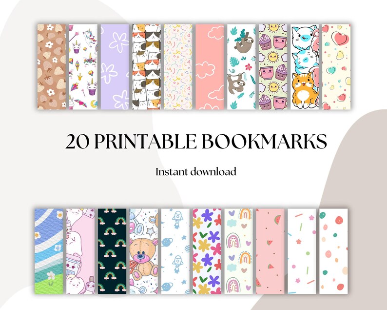 Cute Printable Bookmarks | Set of 20 Digital Bookmarks | Bookish Prints ...