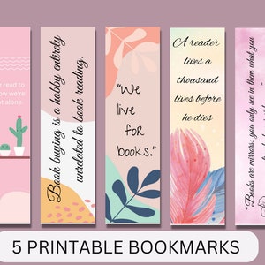 Quote Bookmarks: Set of 5 Printable Book Lover Gifts (digital Download ...