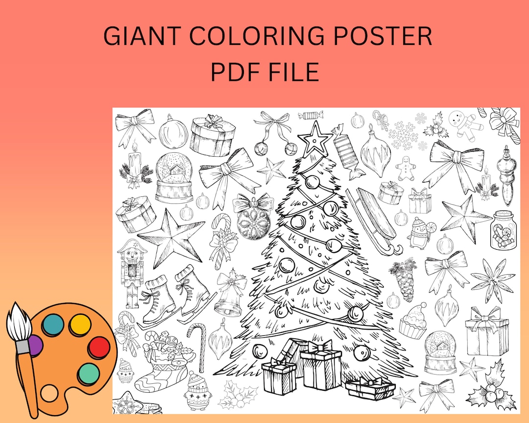 Giant Christmas Coloring Poster: Holiday Tree, Ornaments (PDF) - Etsy