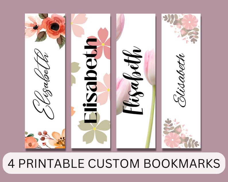 Printable Custom Bookmarks, Personalized Printable Bookmarks, Set of 4 ...