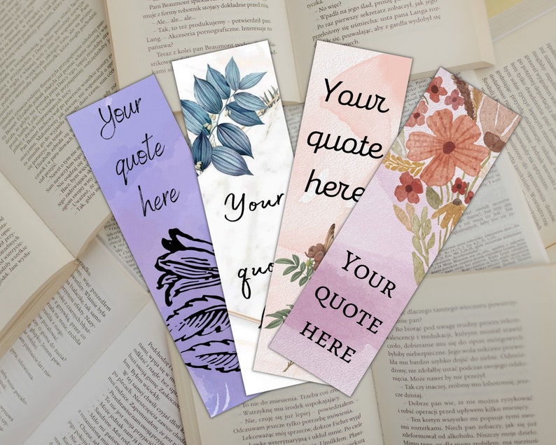 Printable Custom Bookmarks, Bookmark Set of 4, Digital Bookmarks ...