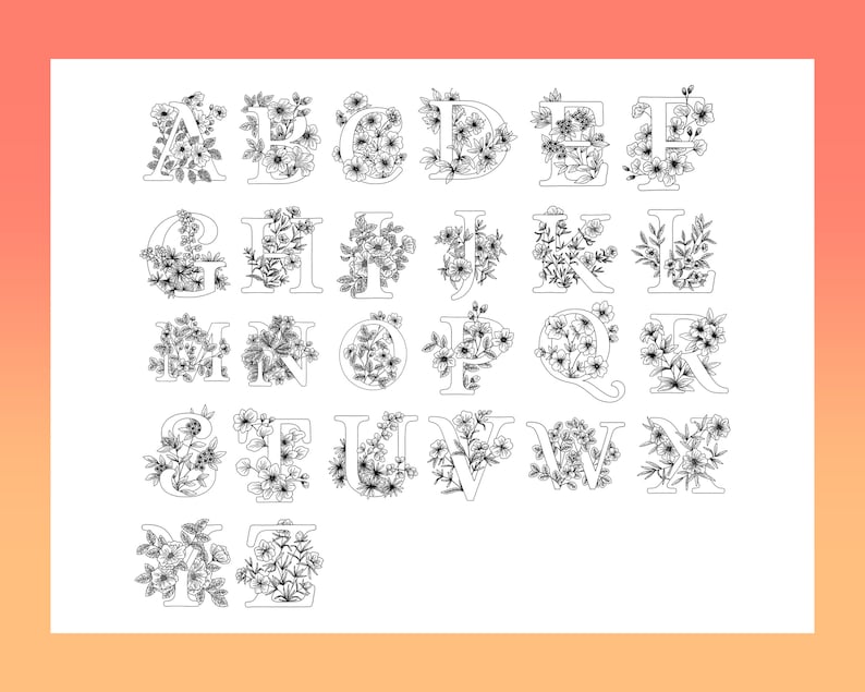 Giant Coloring Poster, Coloring Poster With Letters, Floral Coloring ...