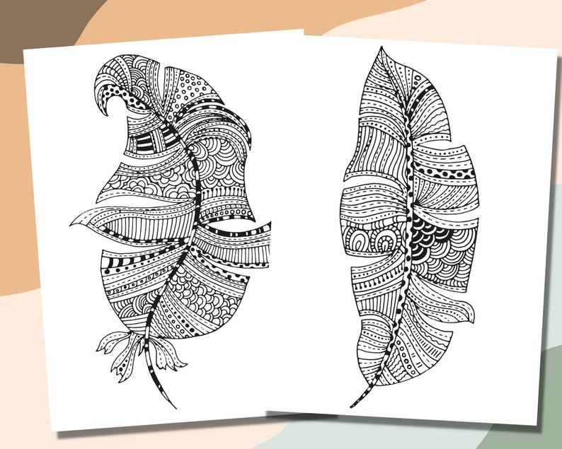 Printable Feathers Coloring Pages, 20 Feather Coloring Sheets, Adult ...