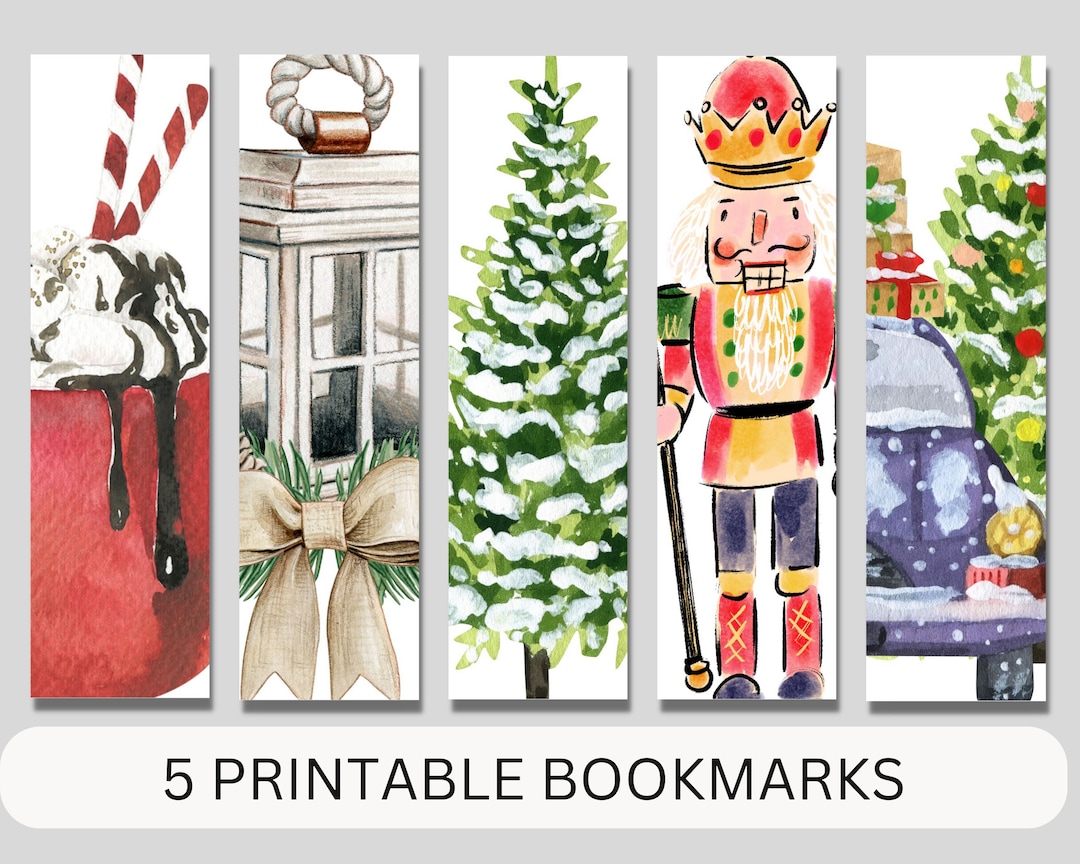 Christmas Bookmarks, Watercolor Bookmarks, Printable Bookmarks ...