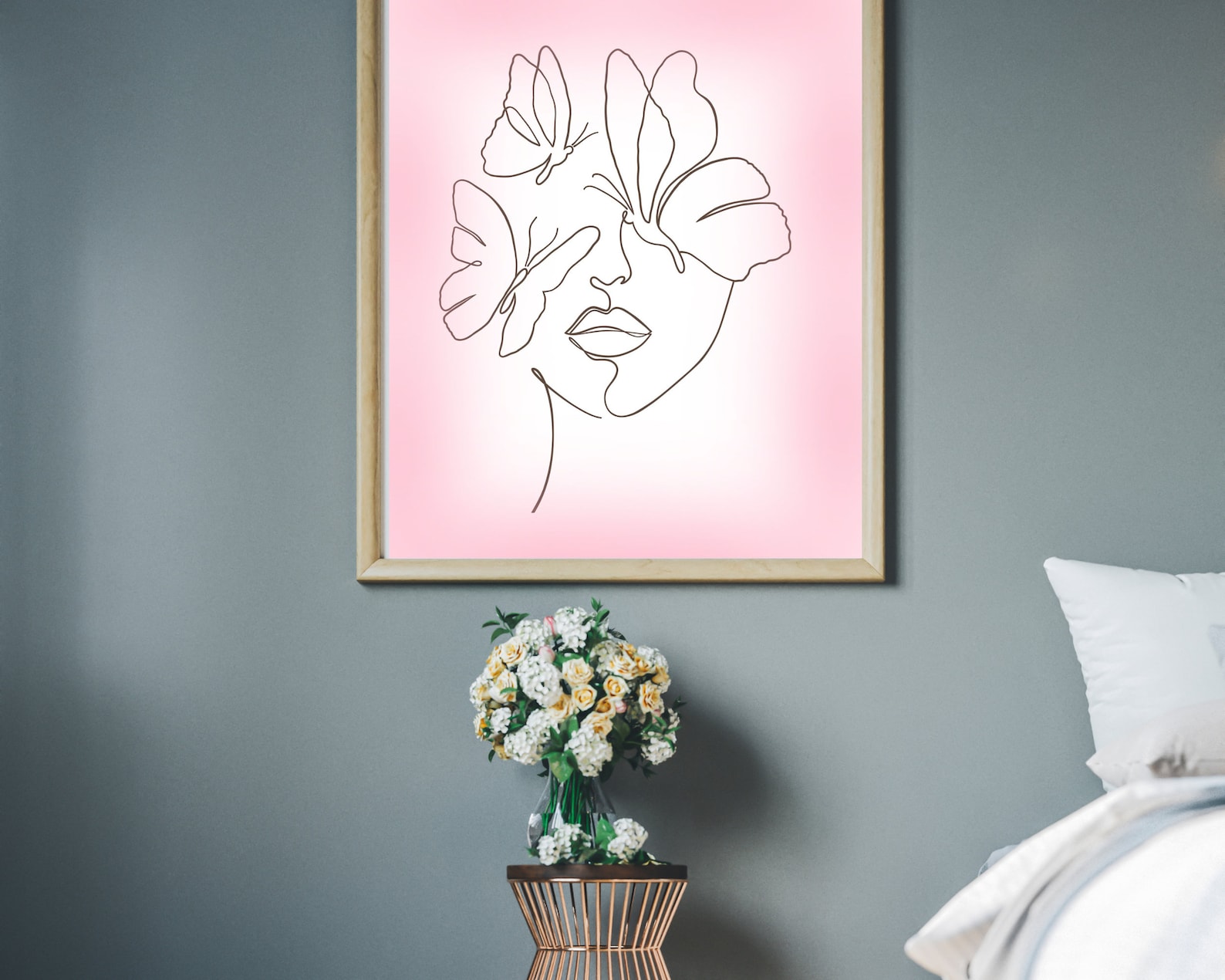 Woman Line Art Print, Female Line Art, Woman With Butterfly Line Art ...