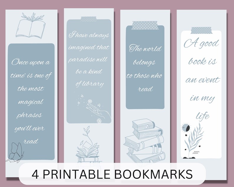 Printable Bookmarks Set of 4 Printable Bookmarks Digital - Etsy