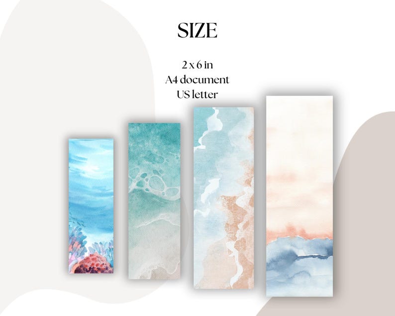 Watercolor Beach Bookmarks: Artistic Bookmark Set (digital Download) - Etsy