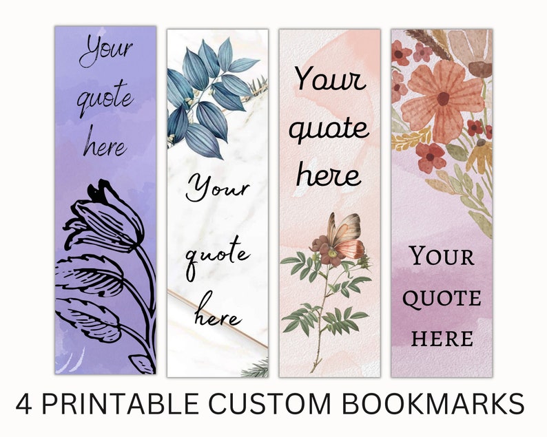 Printable Custom Bookmarks, Bookmark Set of 4, Digital Bookmarks ...