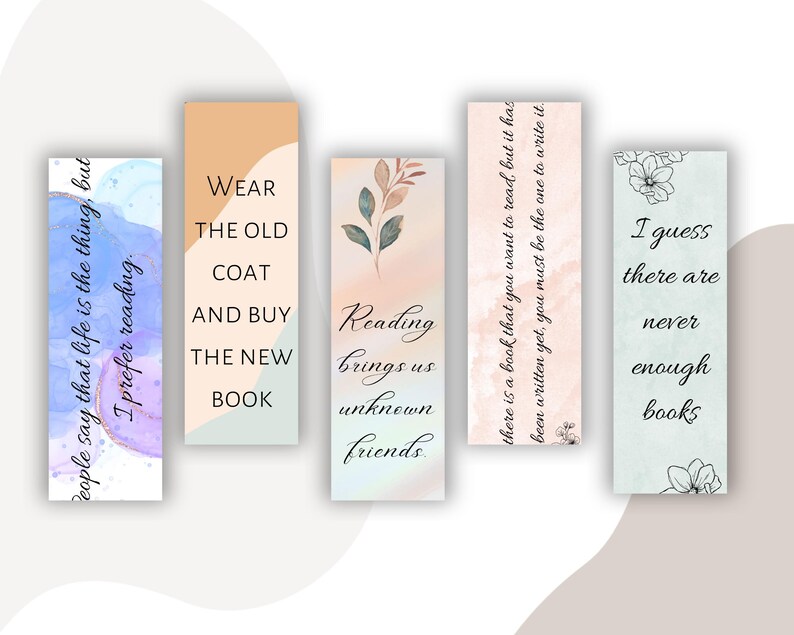 Set of 5 Printable Bookmarks With Famous Quotes | Digital Download ...