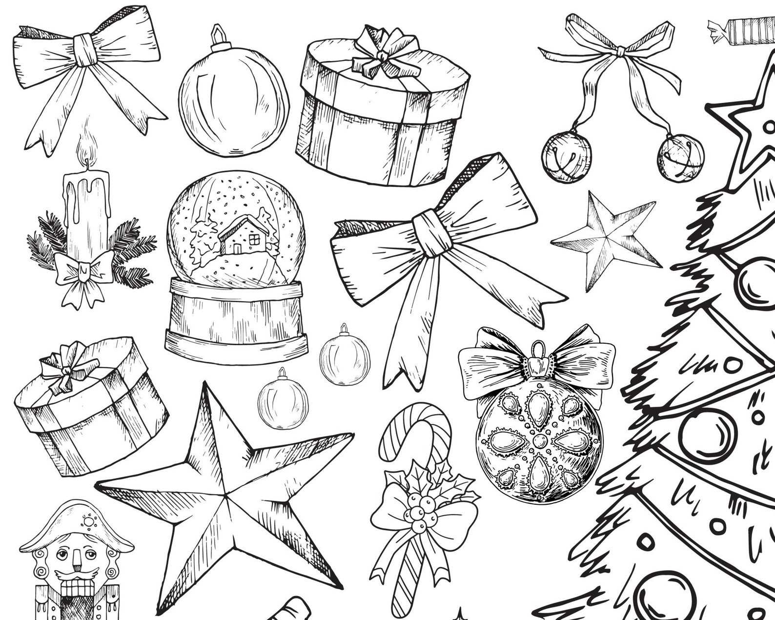 Giant Christmas Coloring Poster: Holiday Tree, Ornaments (PDF) - Etsy
