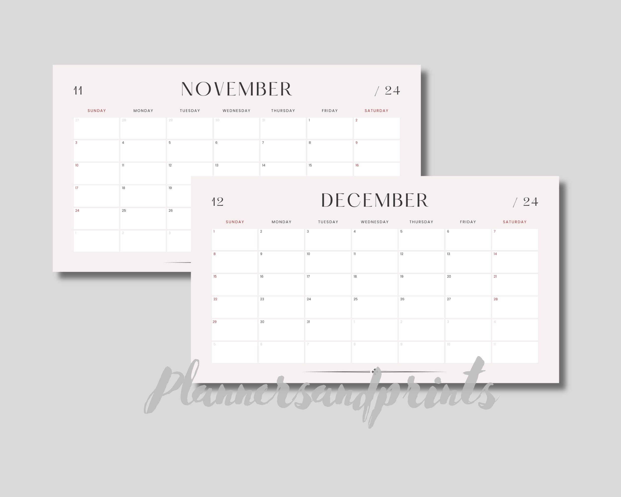 2024 Monthly Calendar: Simple Printable Planner (PDF File) - Etsy