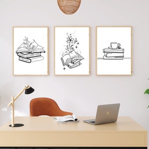 Bookish Wall Art, Printable Wall Art, Set of 6 Bookish One Line Art ...