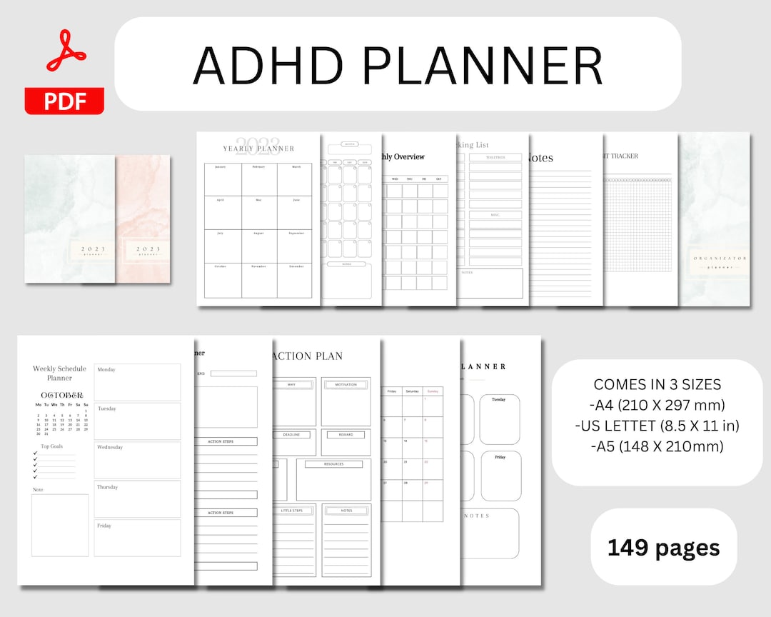ADHD Planner, 2023 Yearly Planner, Adhd Monthly Planner, ADHD Weekly ...