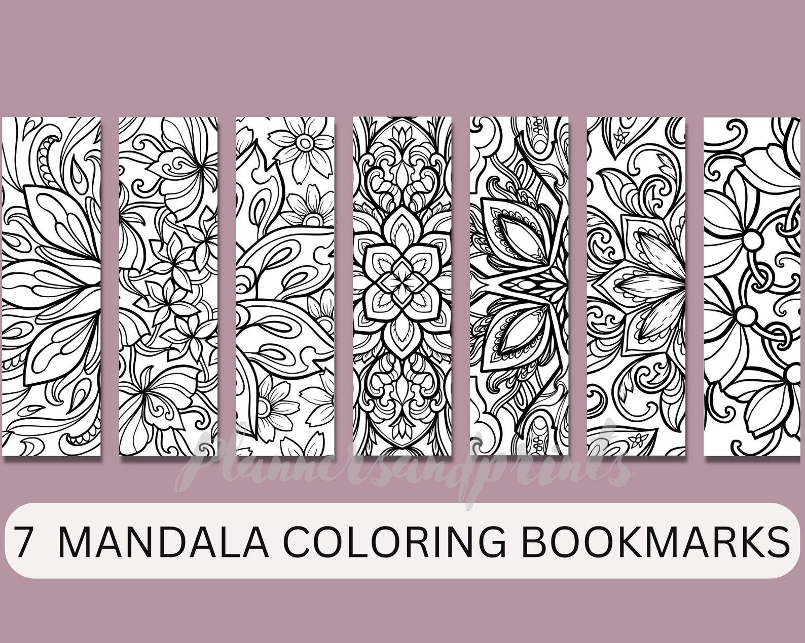 Printable Coloring Bookmarks Set of 7, Mandala Bookmarks, Coloring ...