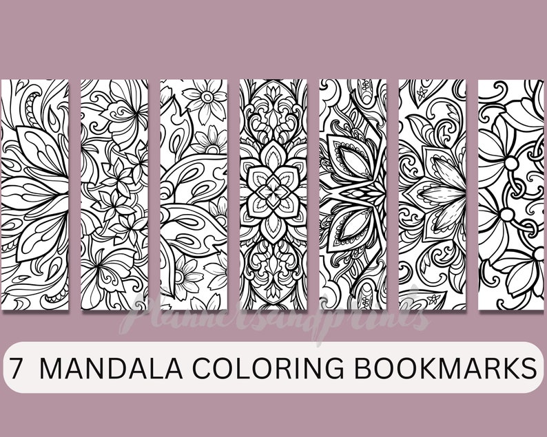 Printable Coloring Bookmarks Set of 7, Mandala Bookmarks, Coloring ...