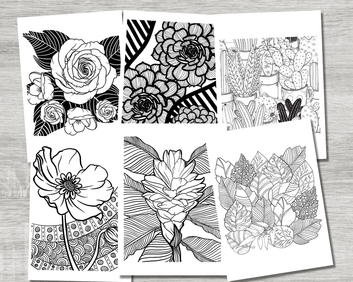 110 Flower Digital Coloring Pages Bundle for Adults and - Etsy