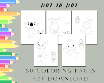 Activity for Kids Coloring Pages Dot to Dot Cute Animals - Etsy