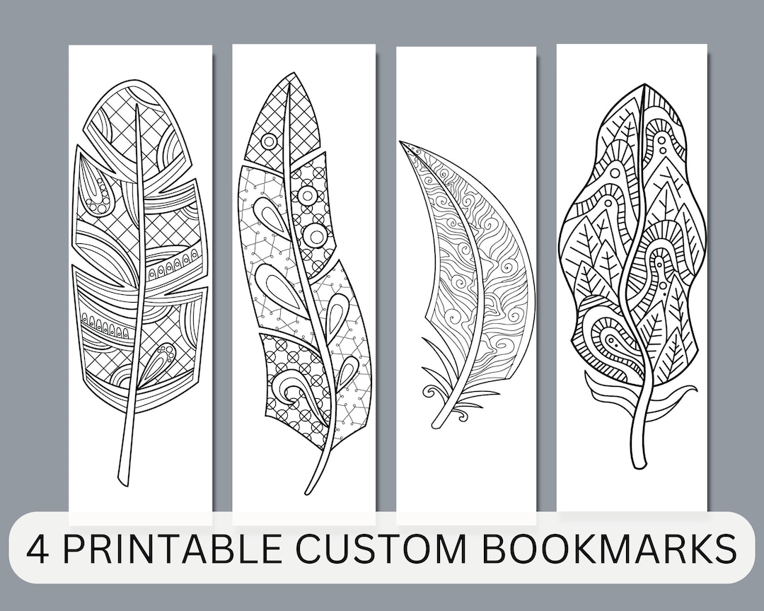 Printable Coloring Bookmarks Set of 4, Feather Coloring Bookmarks ...