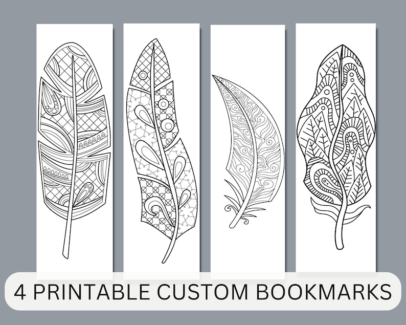 Printable Coloring Bookmarks Set of 4, Feather Coloring Bookmarks ...