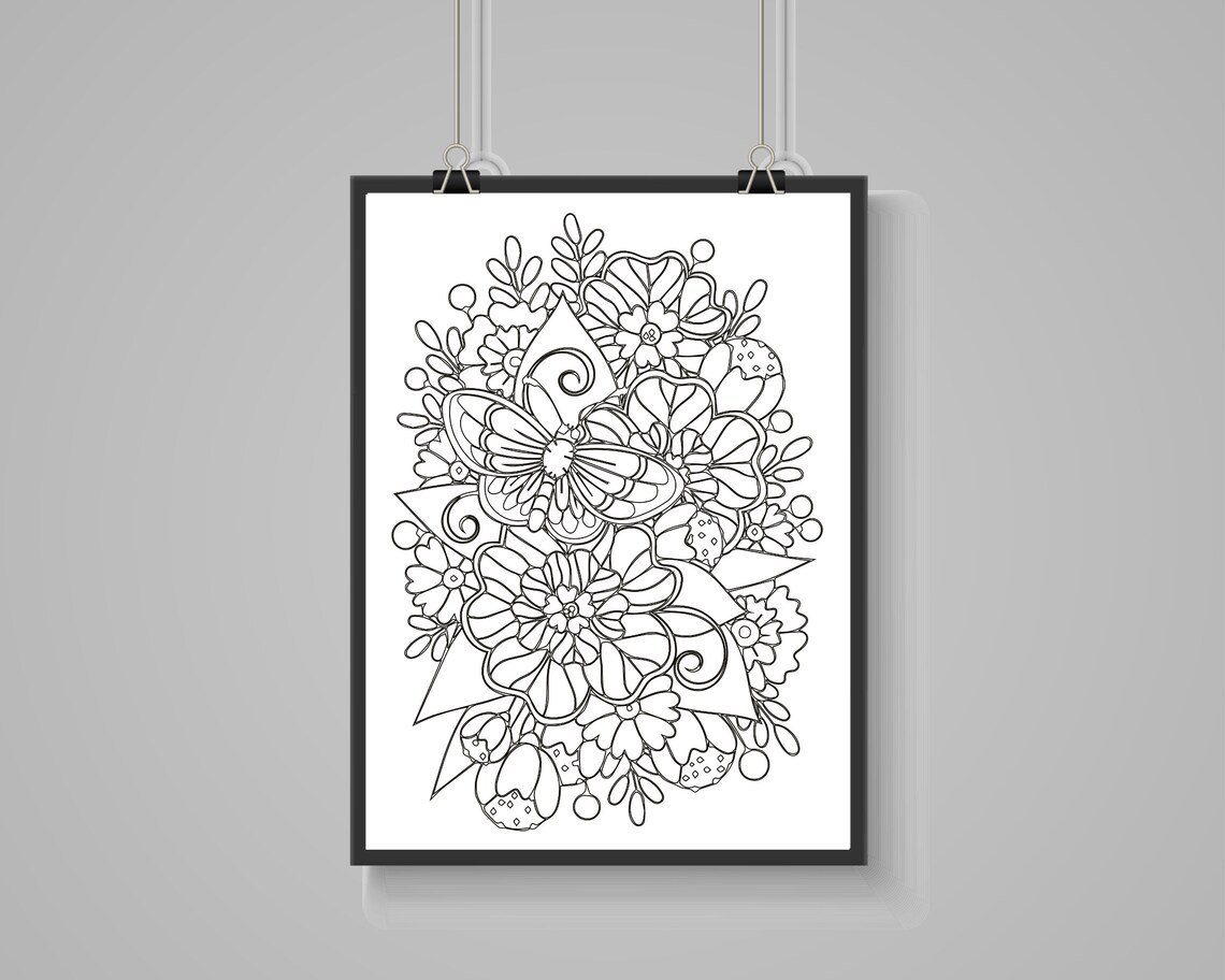 Giant Coloring Poster, Floral Coloring Poster, Adult Coloring Page ...
