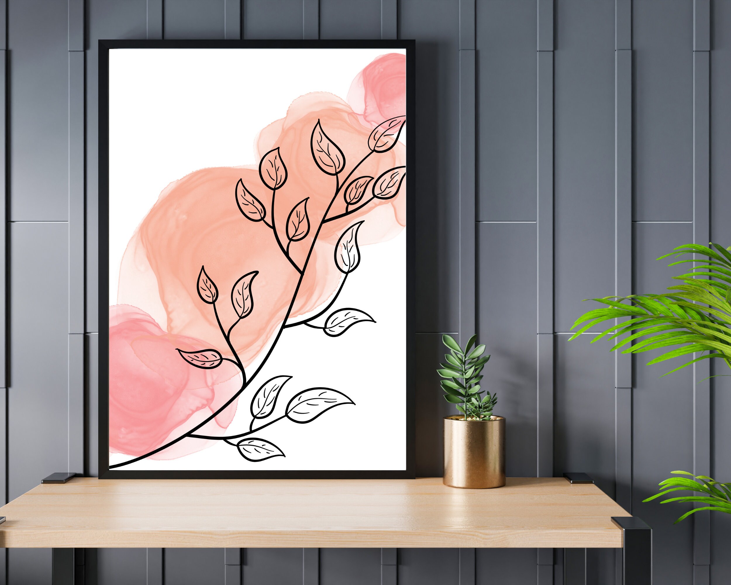 Botanical Line Drawing Print One Line Leaf Poster PRINTABLES Minimalist ...